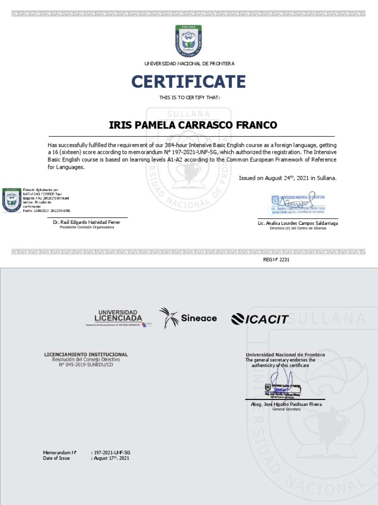 Certificado de Ingles Basico | PDF