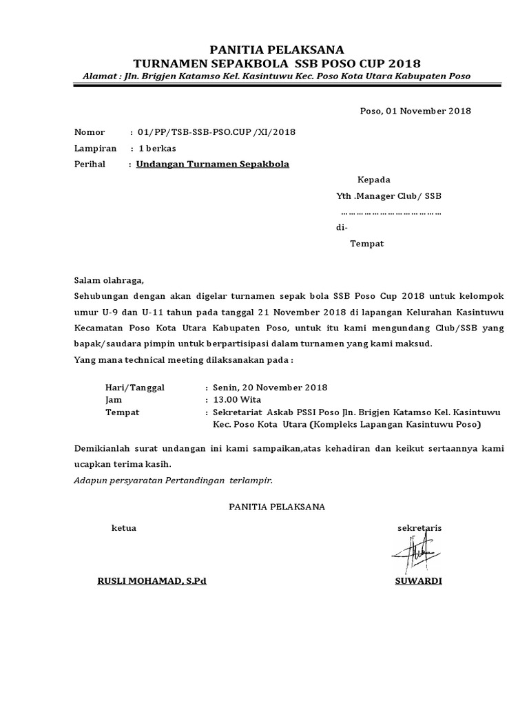 Surat Undangan Turnamen U-9 Dan U-11 | PDF