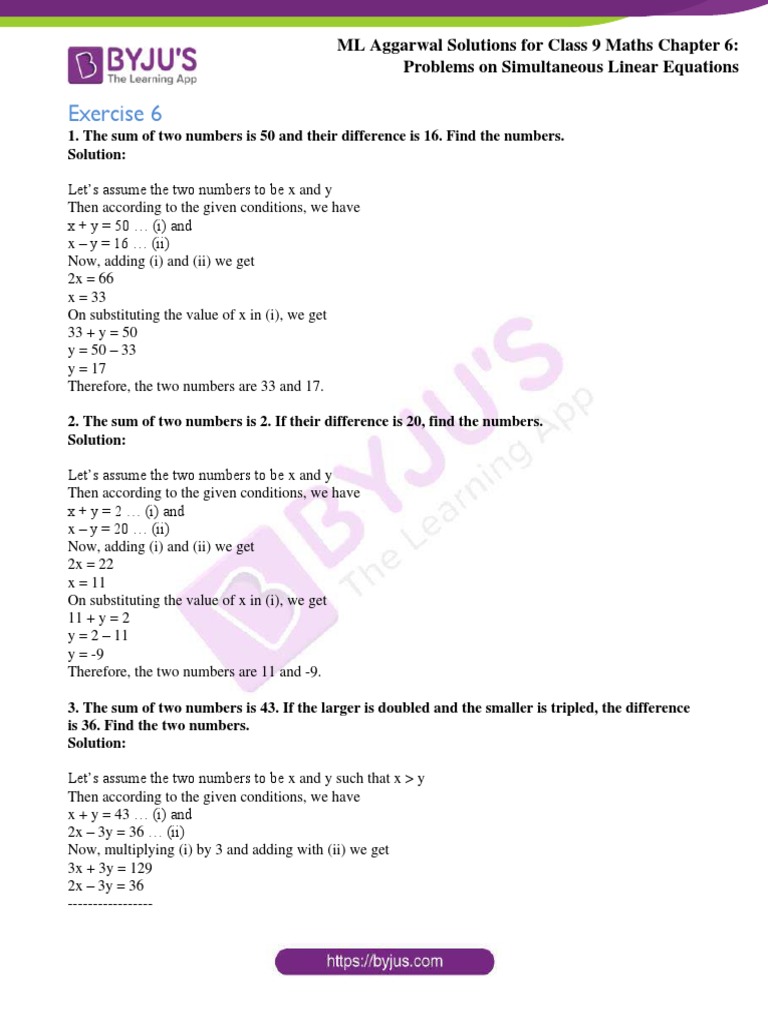 ML Aggarwal Dec2020 Solutions For Class 9 Maths Chapter 6 | PDF | Speed | Equations