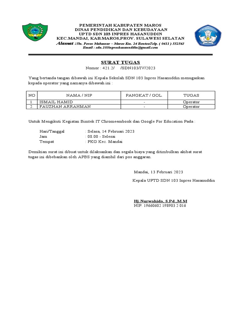 Surat Tugas KKG 1 | PDF