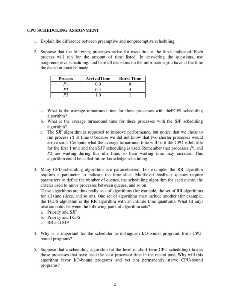Cpu Scheduling Assignment Pdf Scheduling Computing Computing
