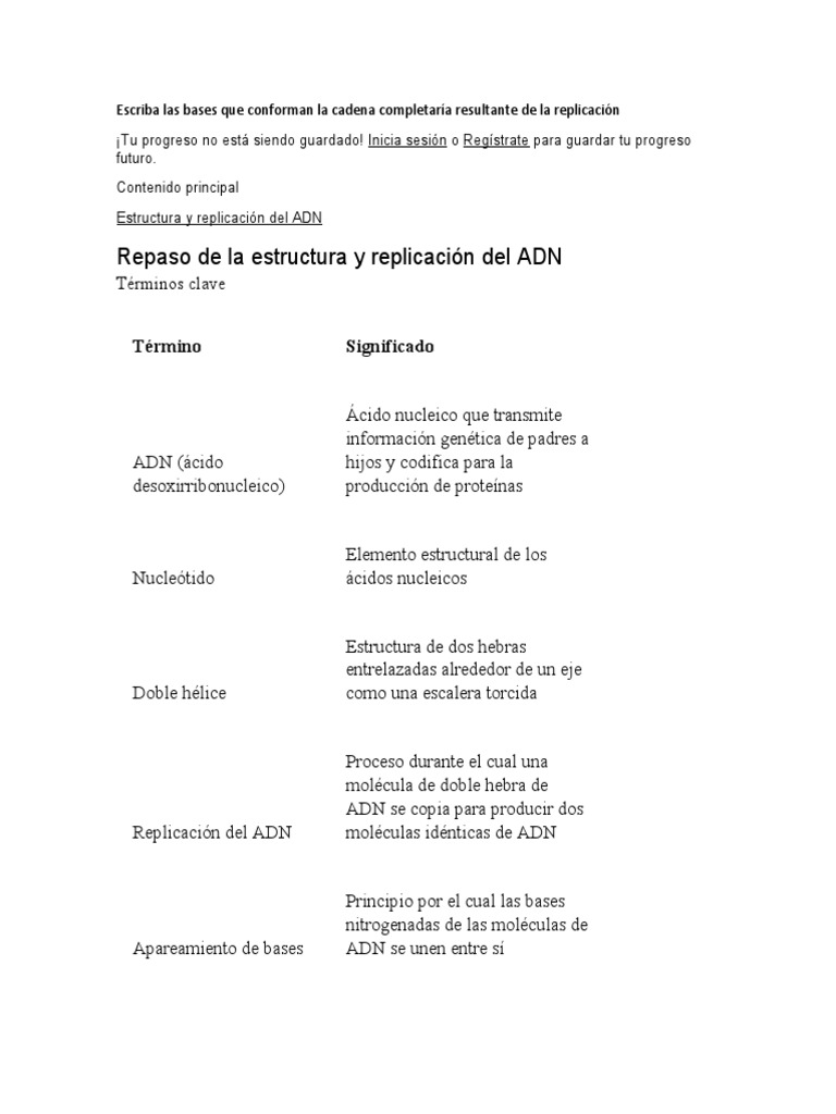 Repaso de La Estructura y Replicación Del ADN: Término Significado | Descargar gratis PDF | Adn ...