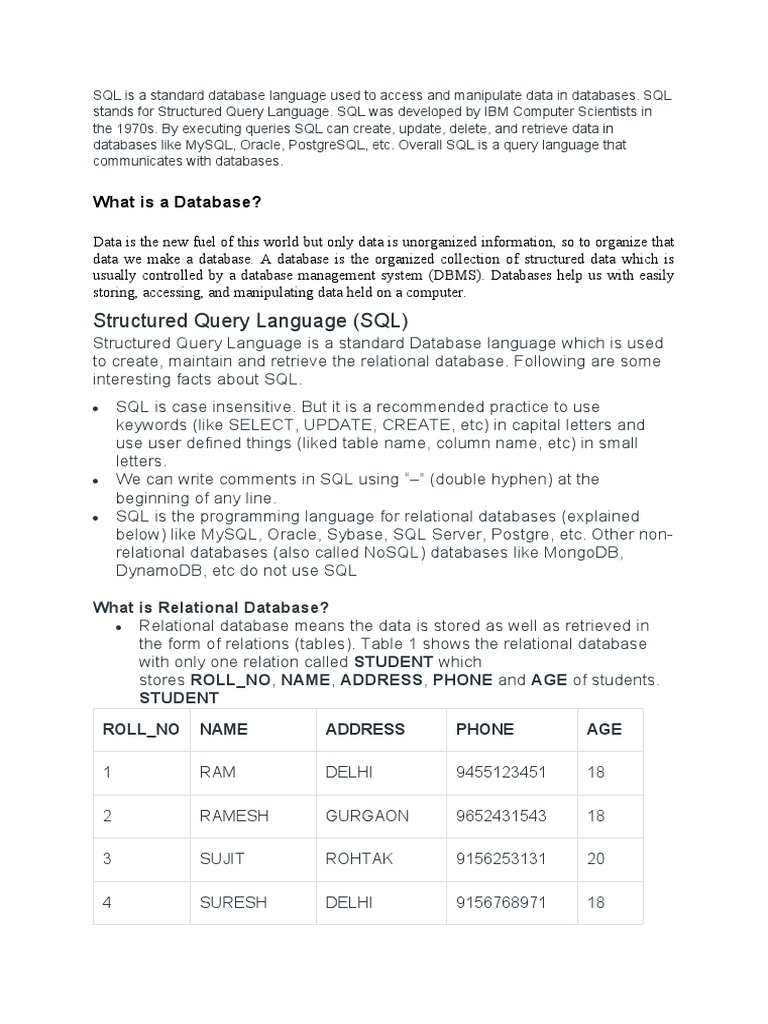 Sql Part 1 Pdf Teaching Methods And Materials