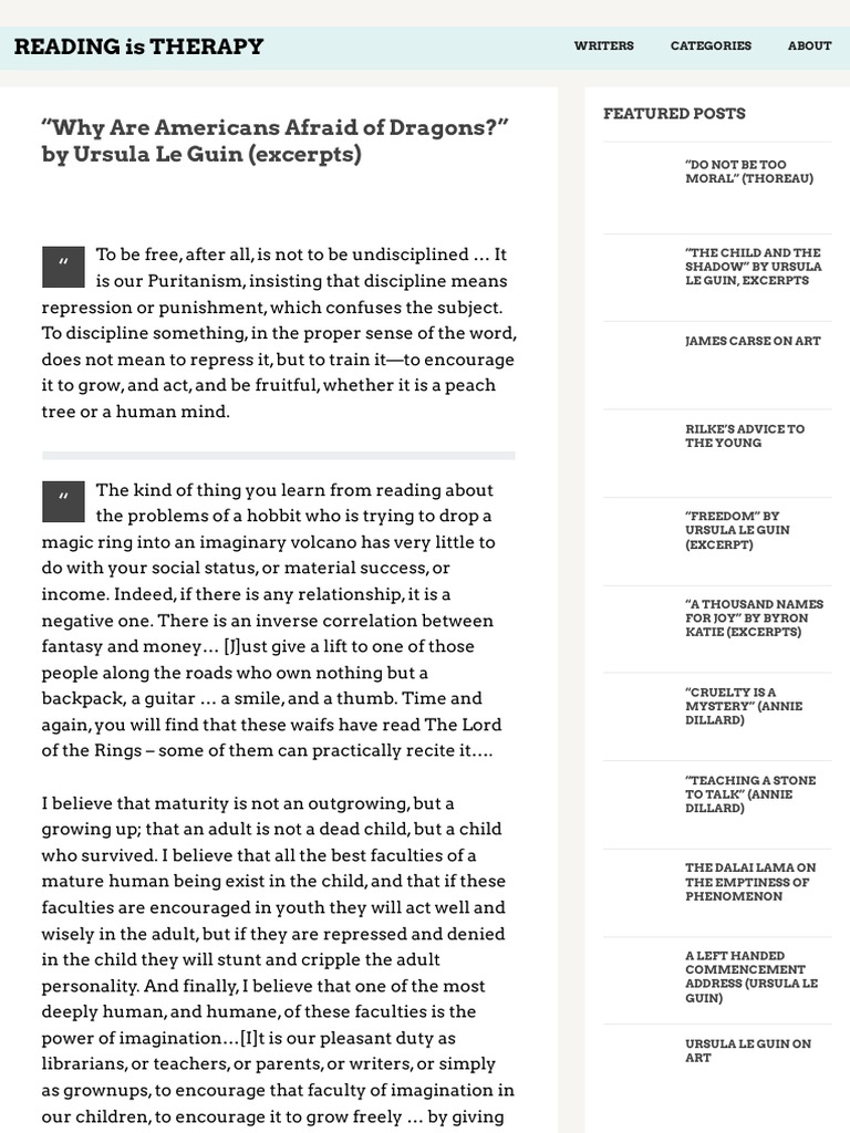 "Why Are Americans Afraid of Dragons?" by Ursula Le Guin (Excerpts ...