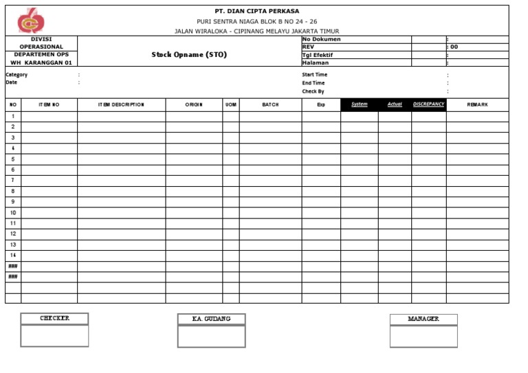 Format Tabel Stock Opname Gudang | PDF