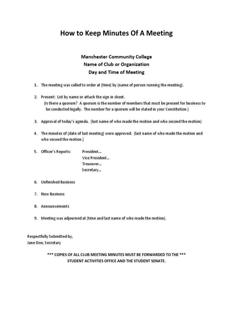 How to Keep Minutes Of A Meeting | PDF
