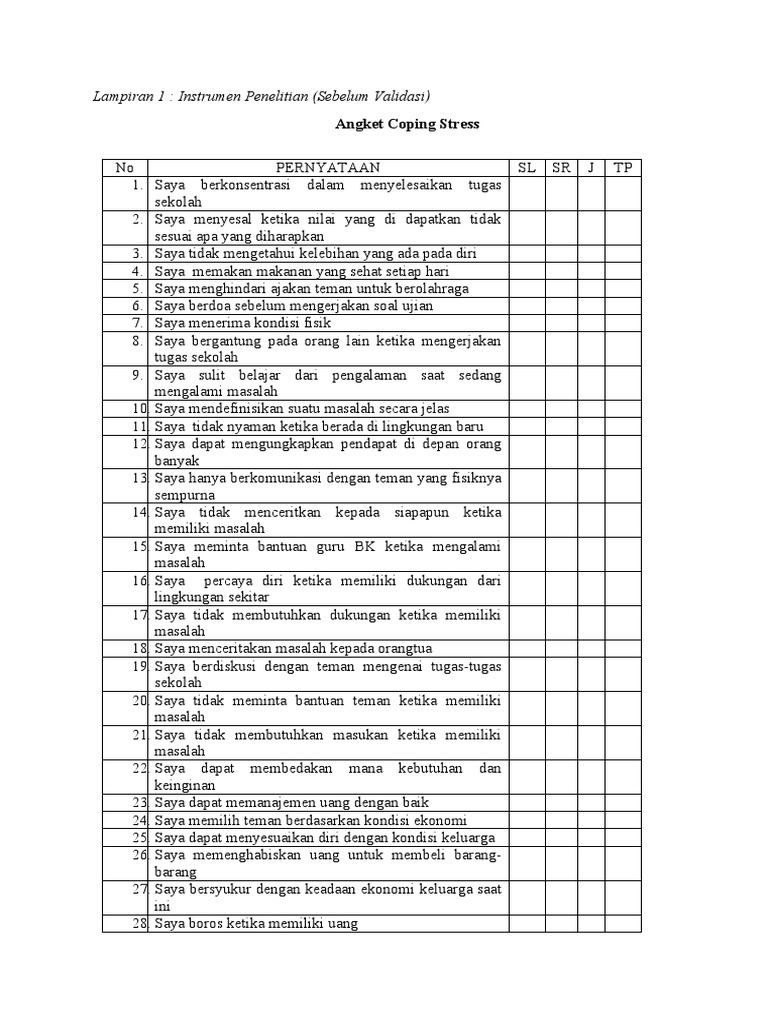 Instrumen Sebelum Dan Sesudah Uji Validitas | PDF