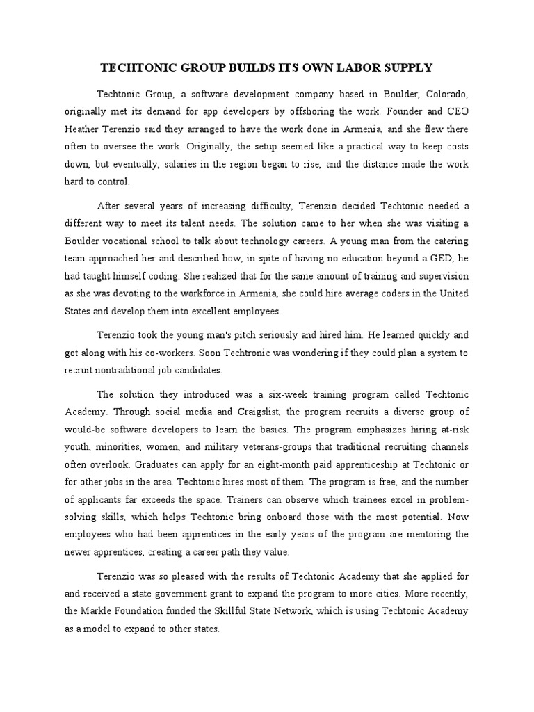 Wsb1 Hr Planning Techtonic Group Builds Its Own Labor Supply | PDF ...