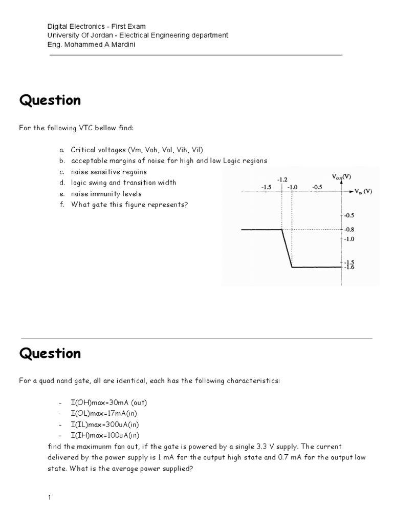 Digital Electronics First Exam Fall 2023 | PDF | Logic Gate | Bipolar Junction Transistor