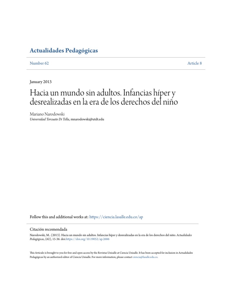 Hacia Un Mundo Sin Adultos. Infancias Híper y Desrealizadas en La | PDF ... Hacia Un Mundo Sin Adultos. Infancias Híper y Desrealizadas en La | PDF ...