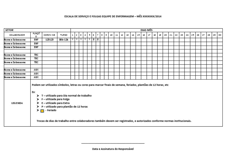 Modelo Escala de Trabalho Enfermagem 1 | PDF
