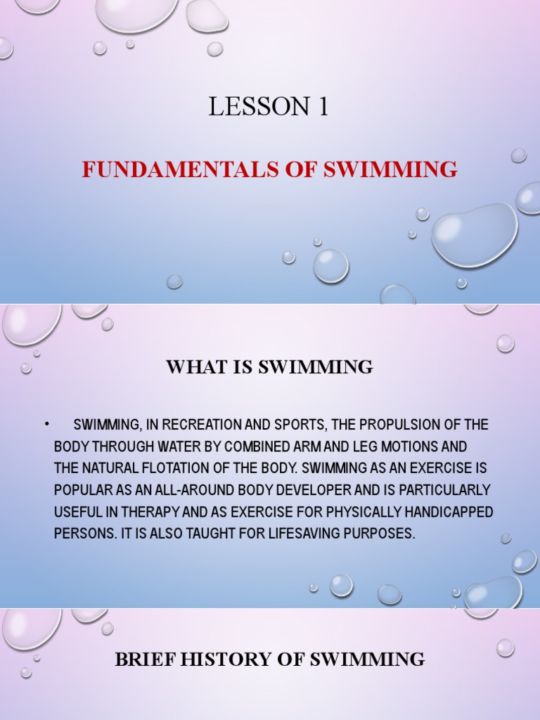 Lesson 1 Fundamentals of Swimming | PDF | Swimming | Buoyancy