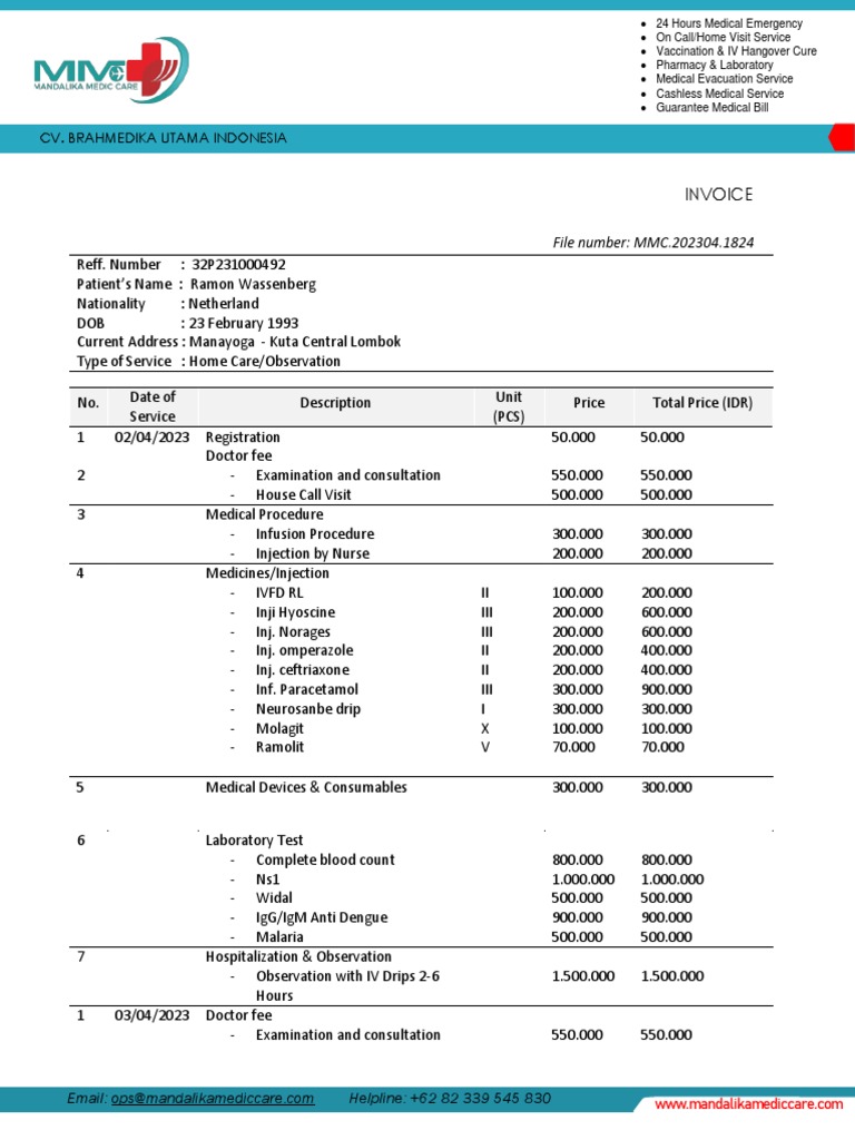 INVOICE 2-4 April 2023 | PDF | Medicine | Intravenous Therapy