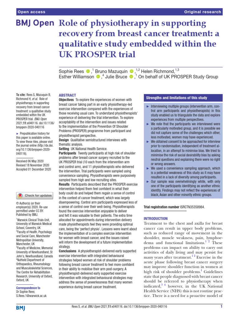 Role of Physiotherapy in Supporting Recovery From Breast Cancer ...