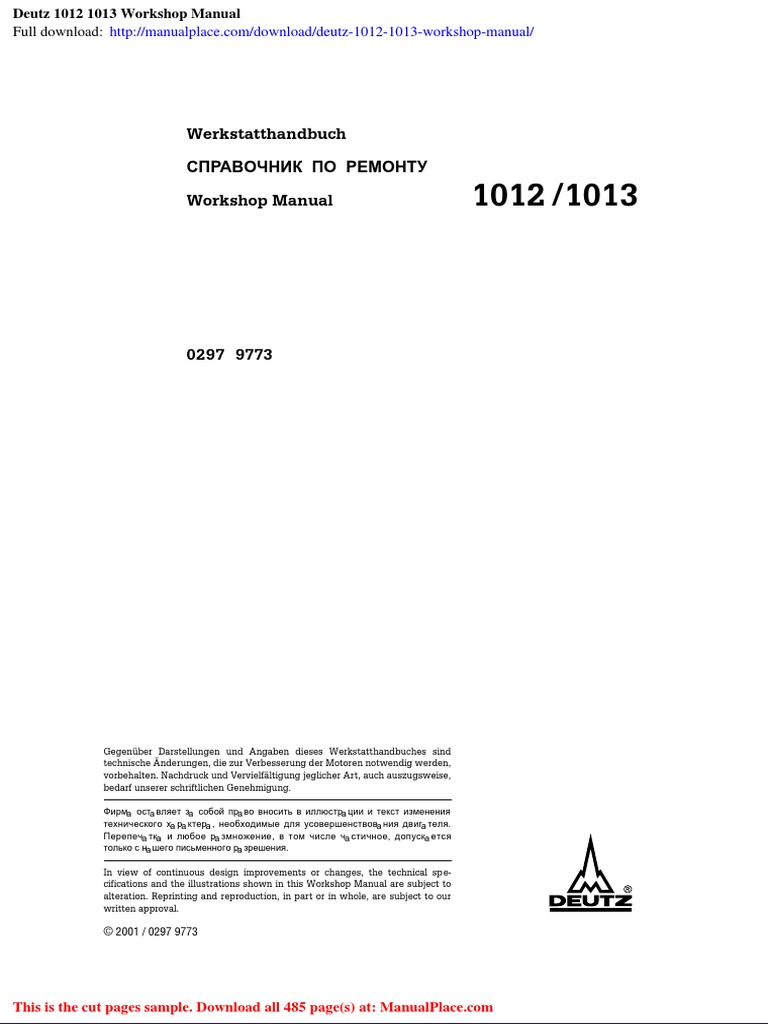 Deutz 1012 1013 Workshop Manual | PDF