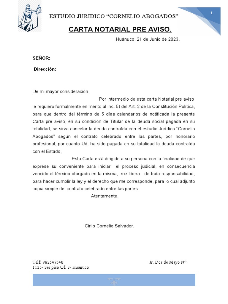 Carta Notarial Pre Aviso | PDF