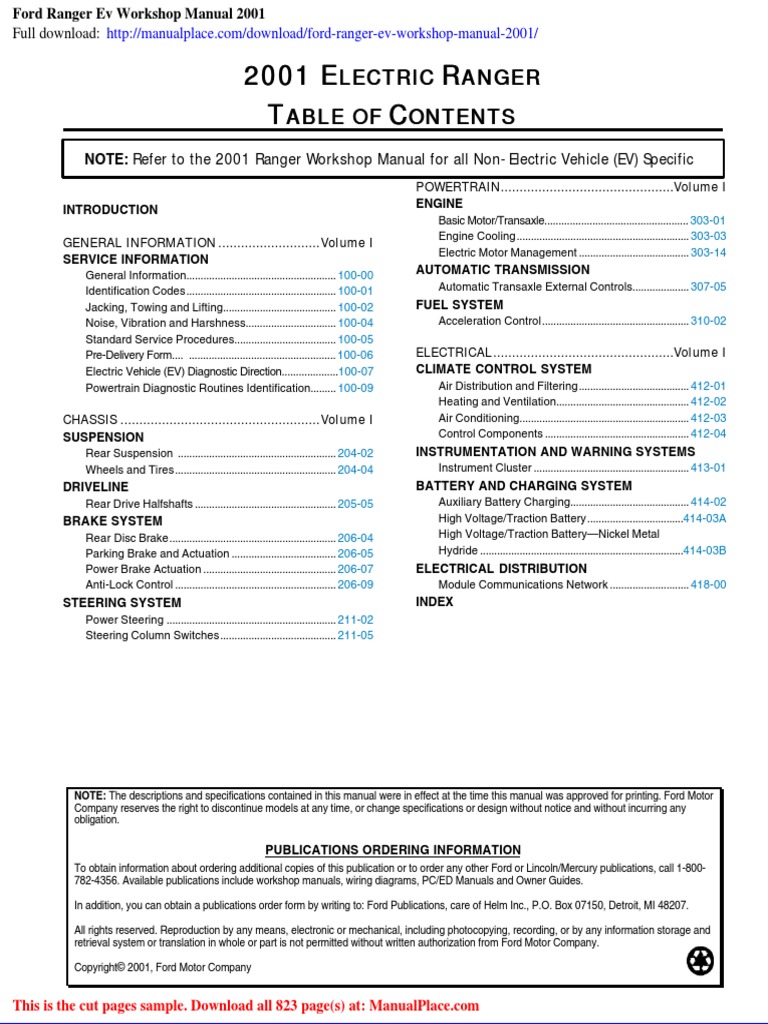 Ford Ranger Ev Workshop Manual 2001 | PDF