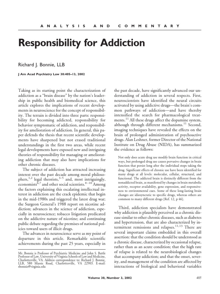 Responsibility For Addiction | PDF | Relapse | Americans With ...