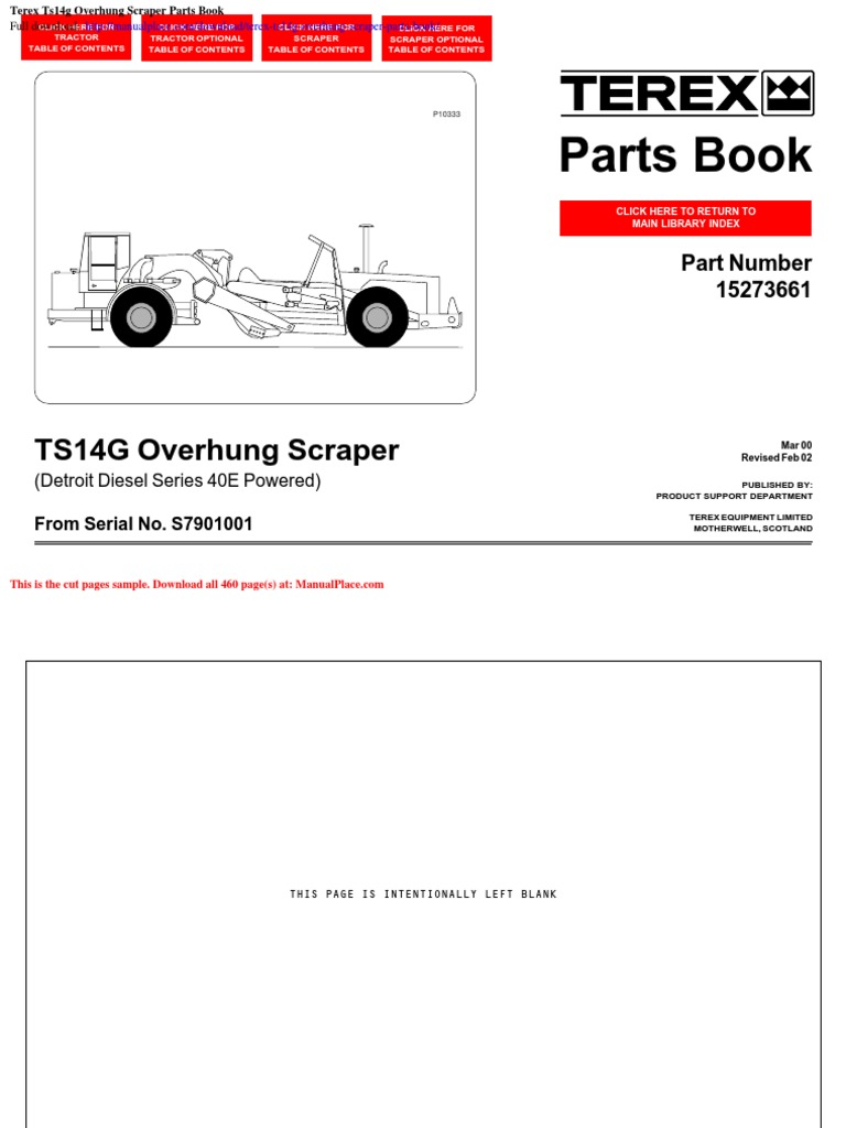Terex Ts14g Overhung Scraper Parts Book | PDF | Washer (Hardware) | Steering