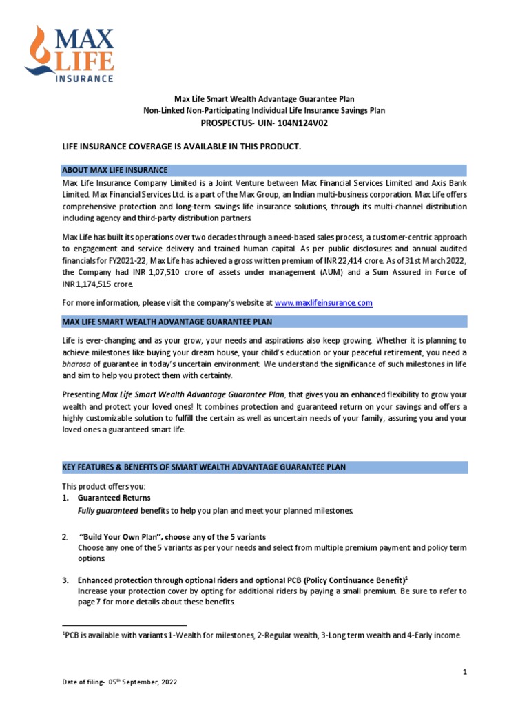 Max Life Smart Wealth Advantage Plan | PDF | Insurance | Life Insurance