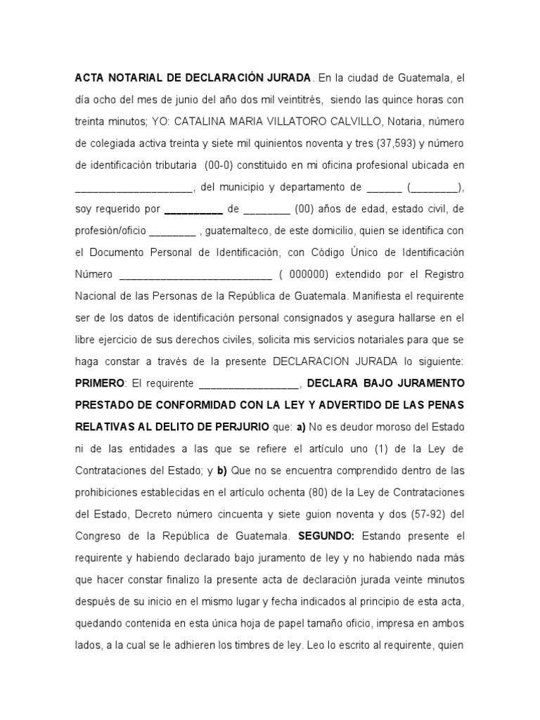 Acta Notarial de Declaración Jurada | PDF | Finanzas y dinero | Ciencias sociales
