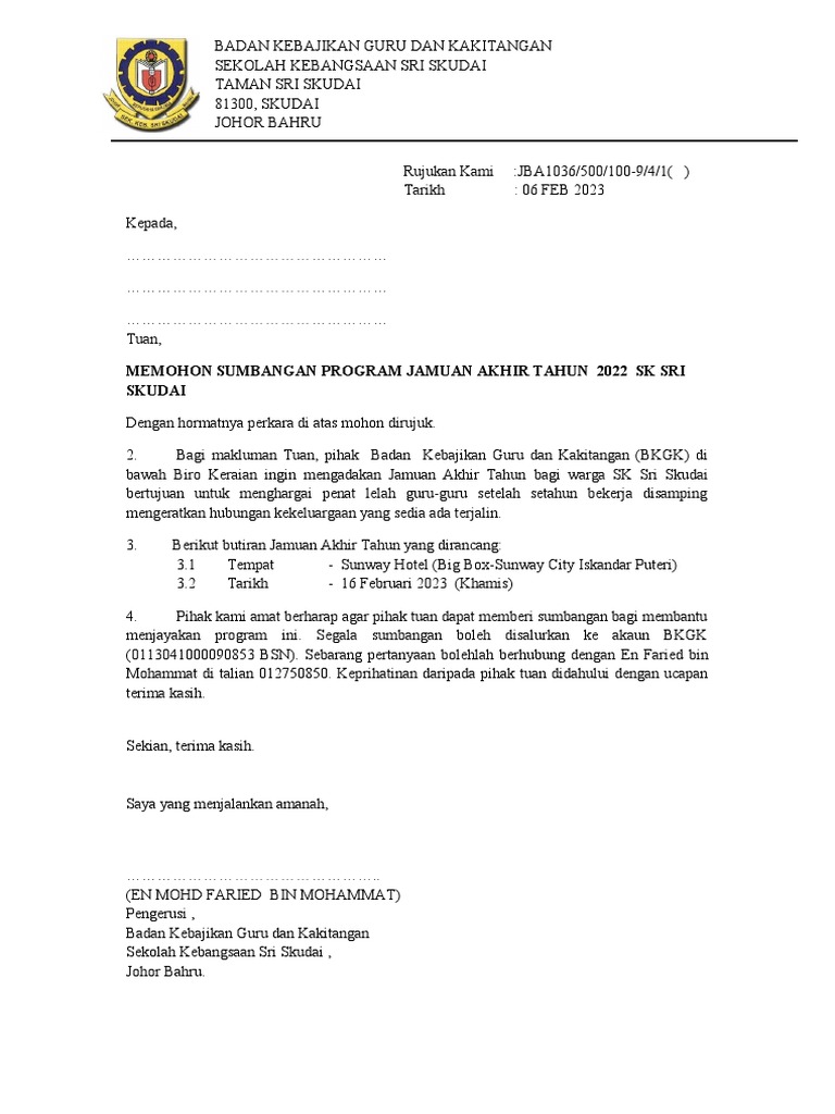 Surat Sumbangan BKGK 2021 | PDF