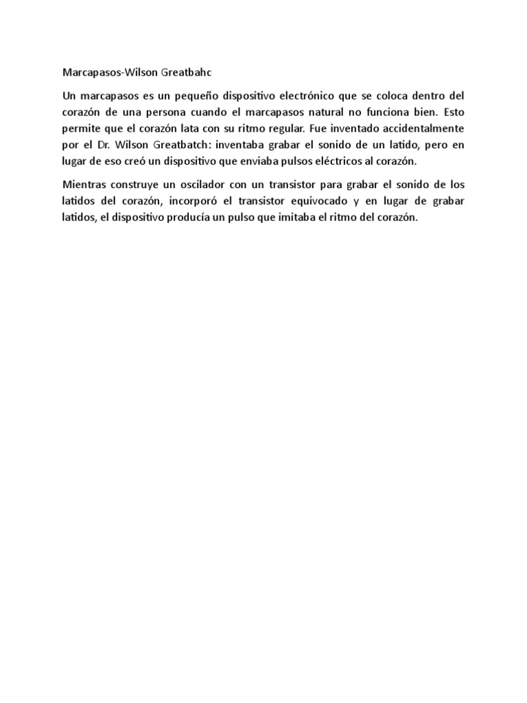 Marcapasos: Invención de Wilson Greatbatch | PDF