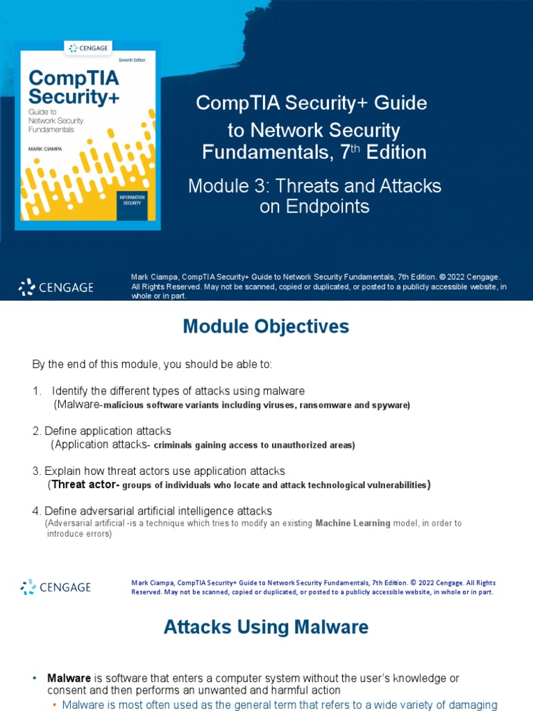 Ciampa CompTIASec+ 7e PPT Mod03 | PDF | Malware | Computer Virus