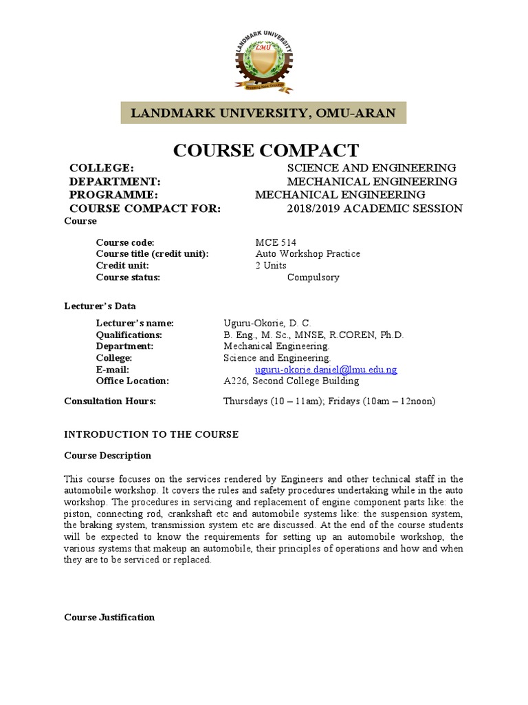 Mce 514 - Course Compact | PDF | Engines | Internal Combustion Engine