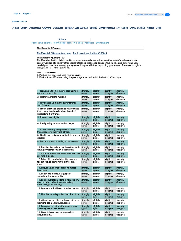 The Empathy Quotient (EQ) - Science - Guardian - Co.uk | PDF | Empathy ...