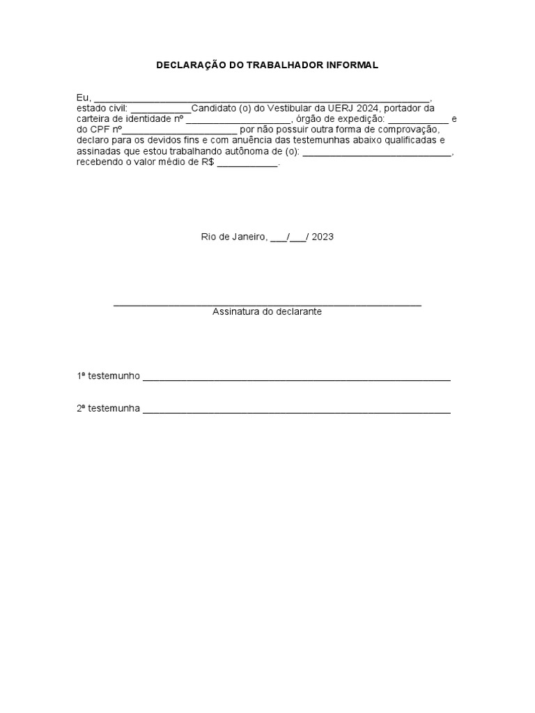 Declaração Do Trabalhador Informal | PDF