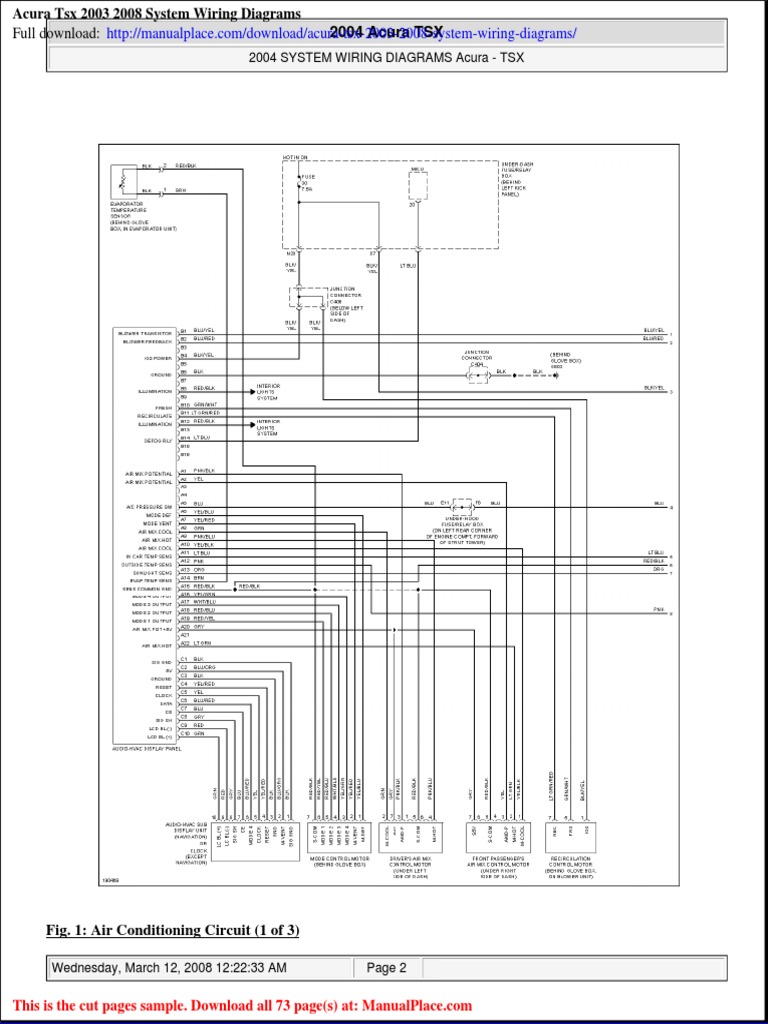 Acura Tsx 2003 2008 System Wiring Diagrams | PDF