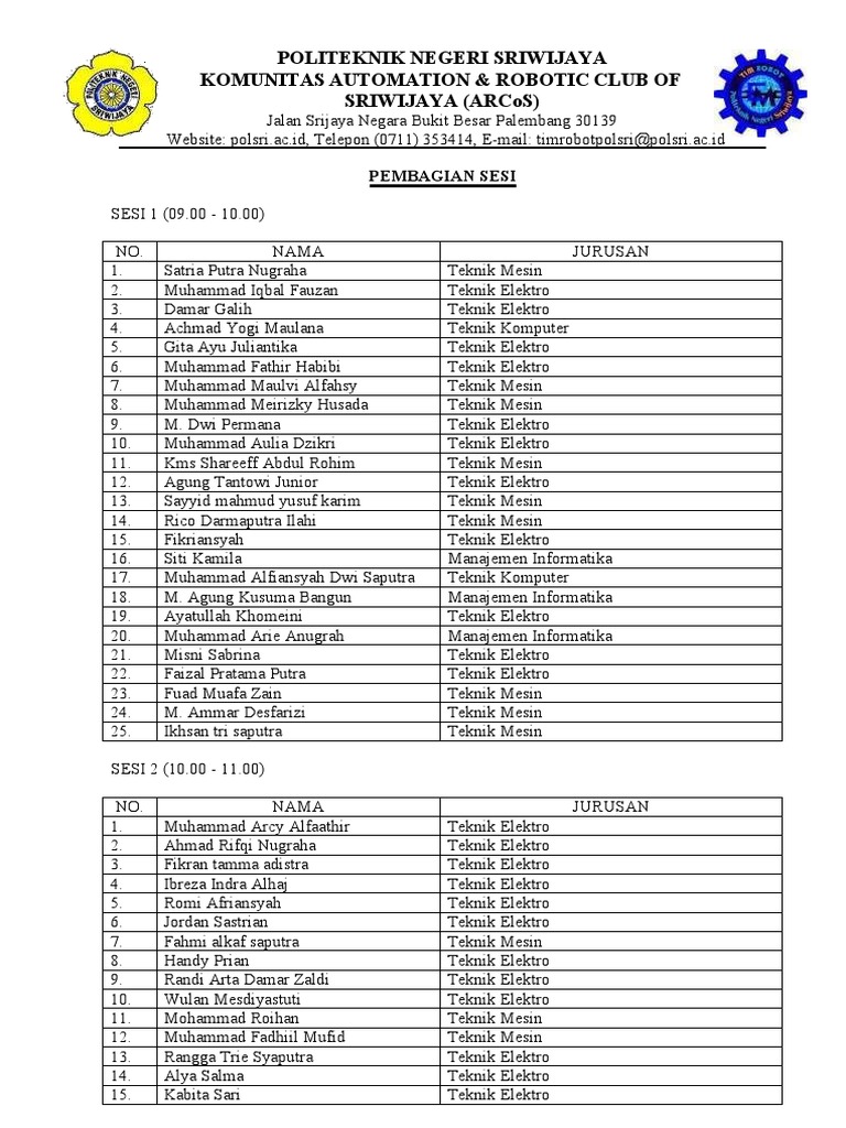Pembagian Sesi | PDF