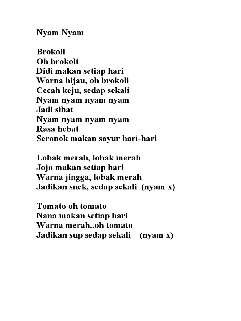 Lirik Nyam Nyam | PDF