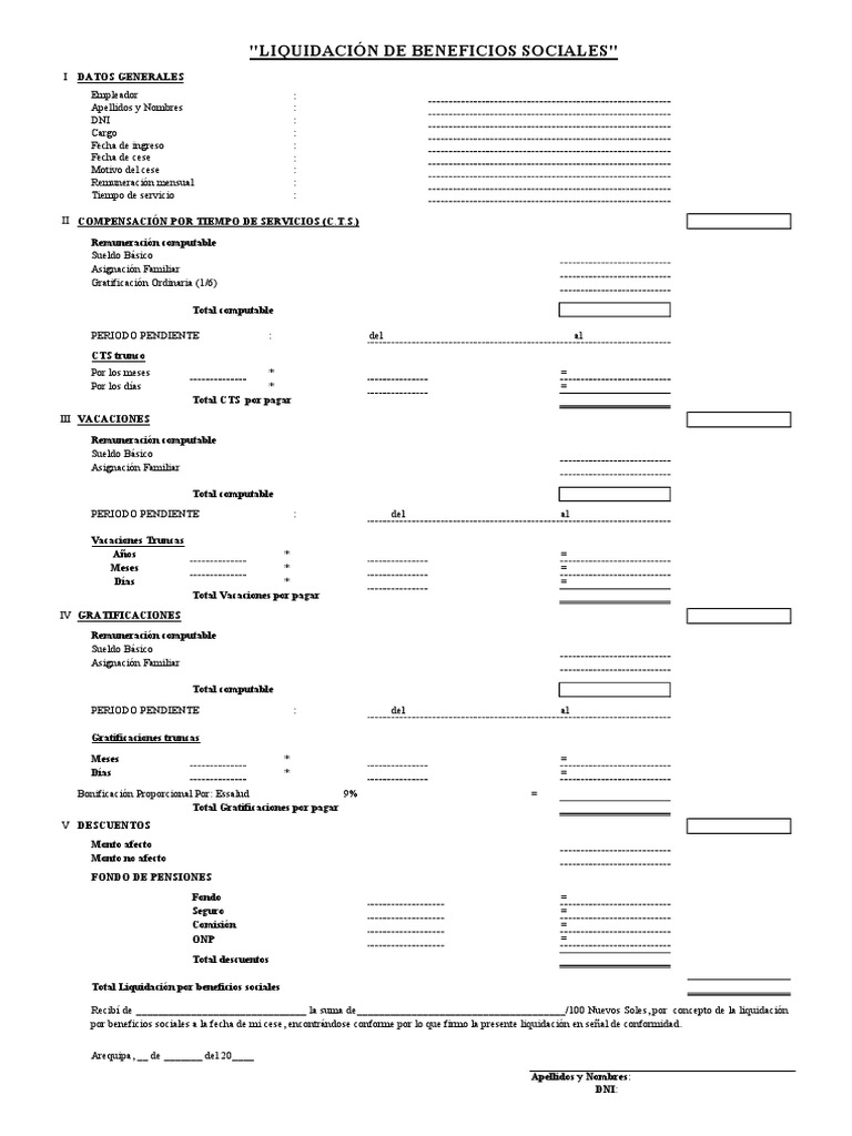 Liquidación de Beneficios Sociales | PDF | Salario | Relaciones Industriales