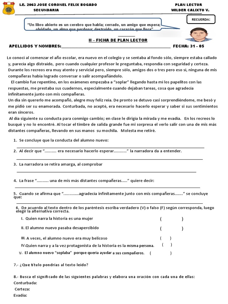 2do - Ficha de Plan Lector | PDF