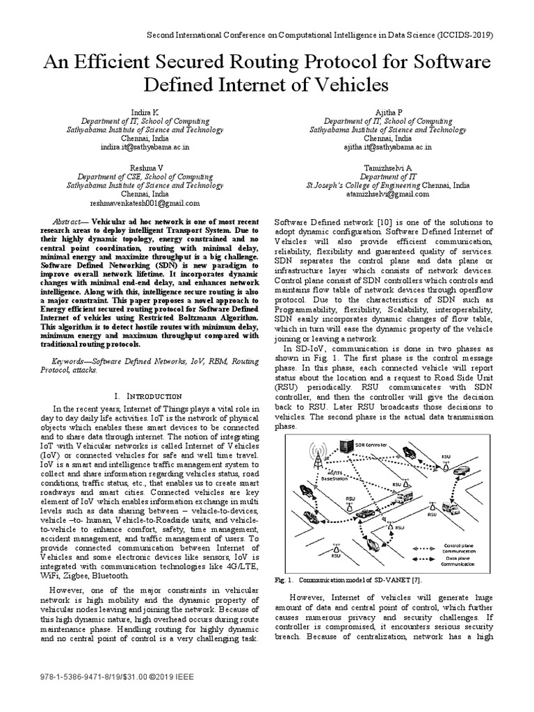 An Efficient Secured Routing Protocol For Software Defined Internet Of Vehicles Pdf