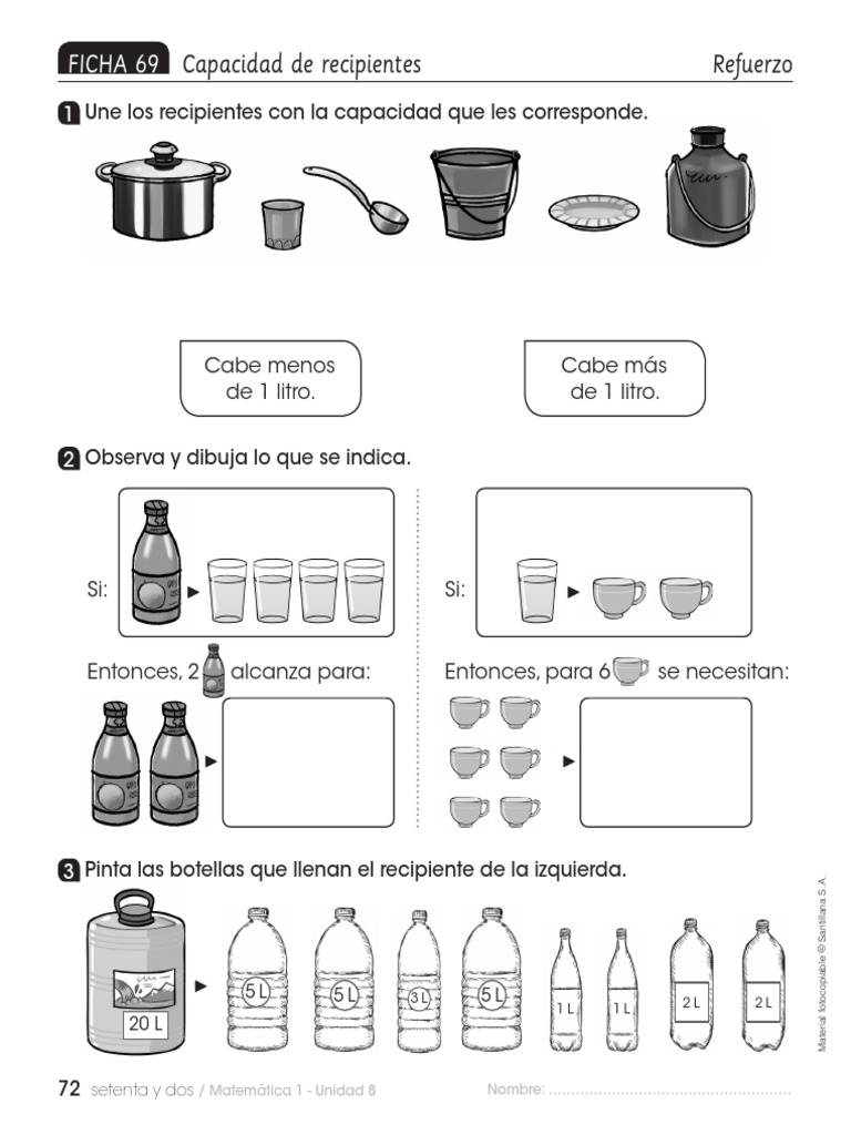 FICHA Capacidad de Recipientes | PDF | Cocina, comidas y vino | Hogar ...