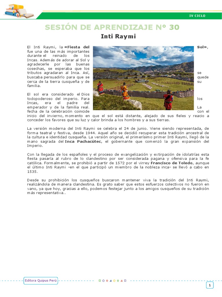 Anexo de Sesiones de Aprendizaje - EDA IV Semana 4 - Editora Quipus Perú | PDF | Imperio Inca ...