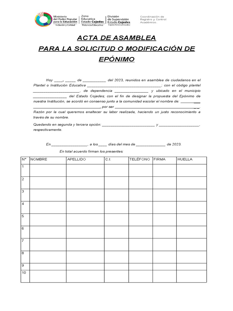 Asamblea para Designar Epónimo | PDF