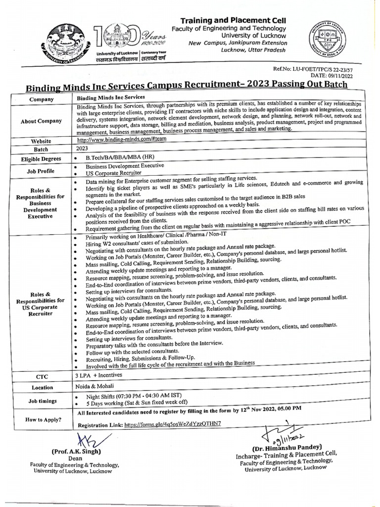 Binding Minds Inc Services Campus Placement | PDF