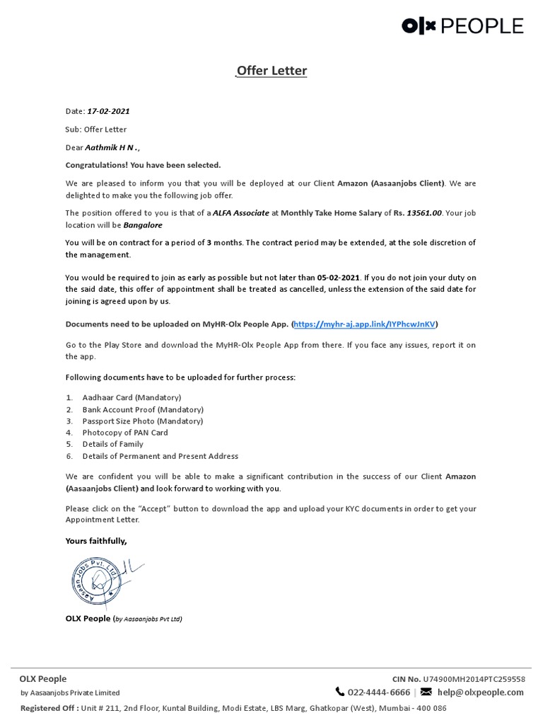 OfferLetter 2021 06 24 15 37 12 | PDF | Finance & Money Management