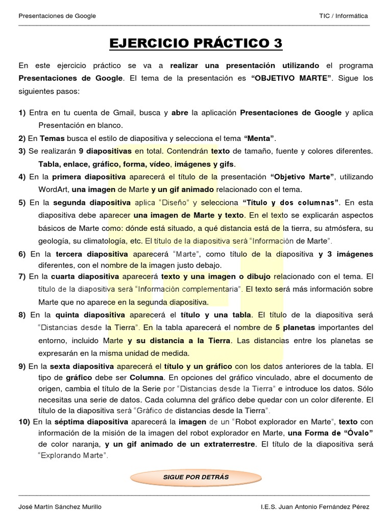 Ejercicio: Presentación en Google Slides | PDF | Marte | Hipervínculo