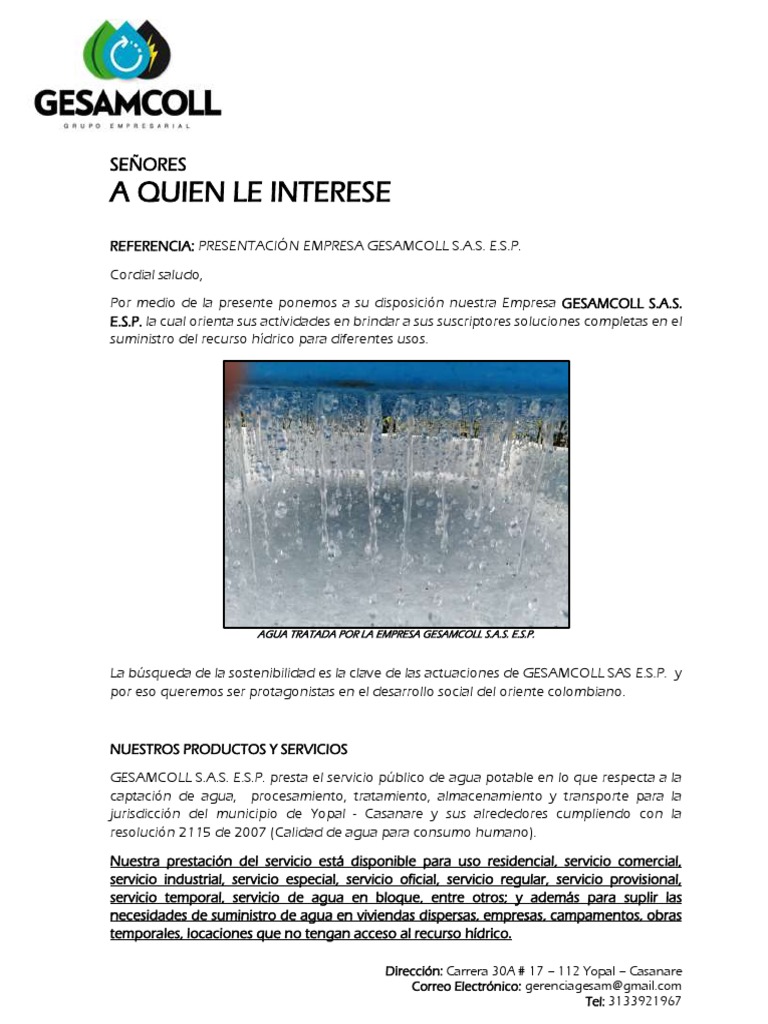 Portafolio Gesamcoll Sas Yopal - A Quien Le Interese | PDF