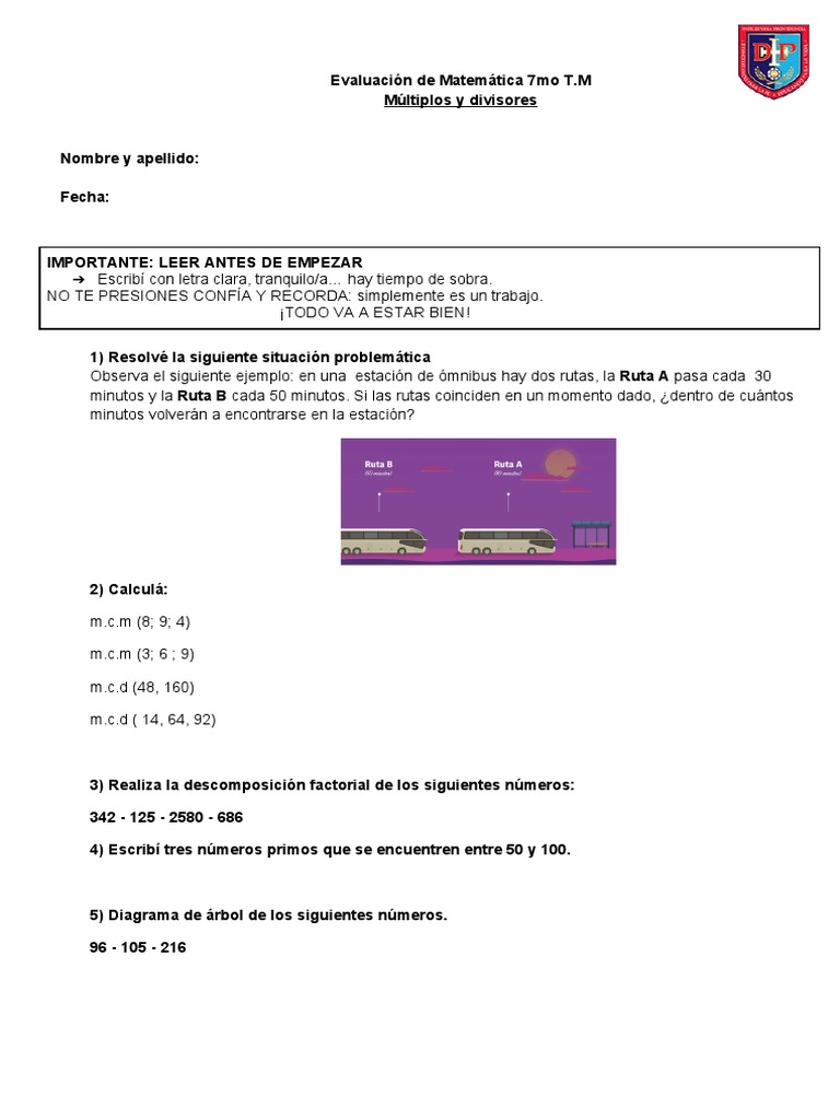 EVALUACION DE MATEMÁTICA Múltiplos y divisores 7MO 2023 | PDF