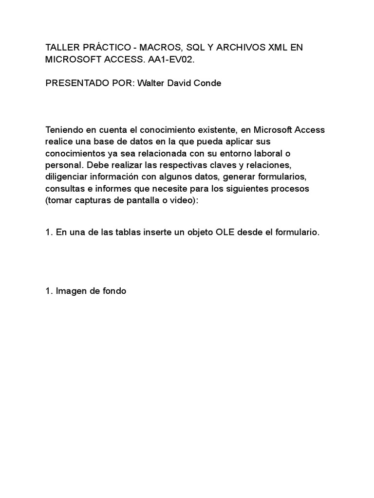 Taller Práctico - Macros, SQL y Archivos XML en Microsoft Access | PDF