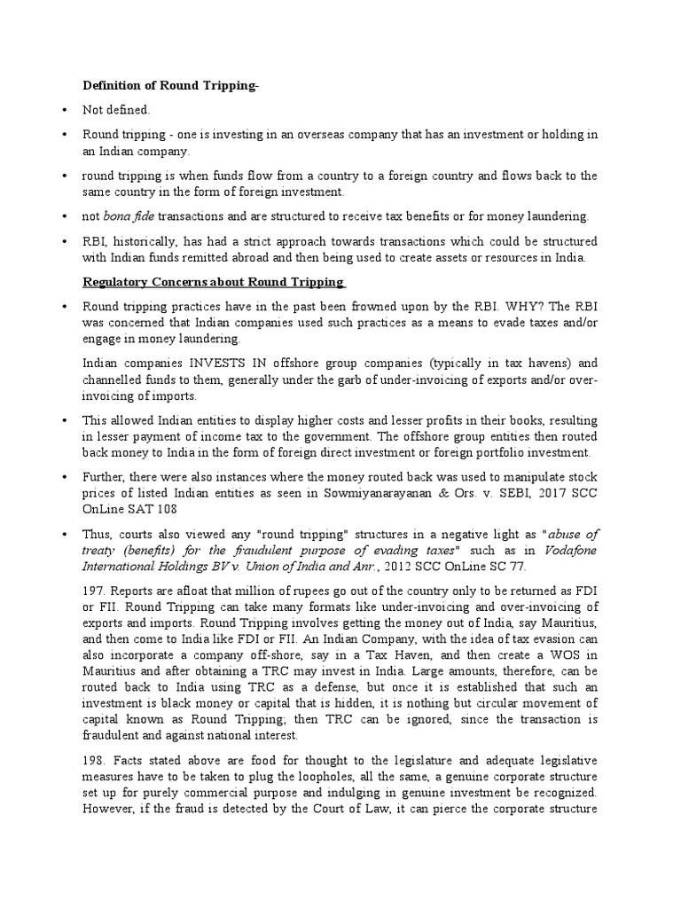 Definition of Round Tripping | PDF | Subsidiary | Foreign Direct Investment