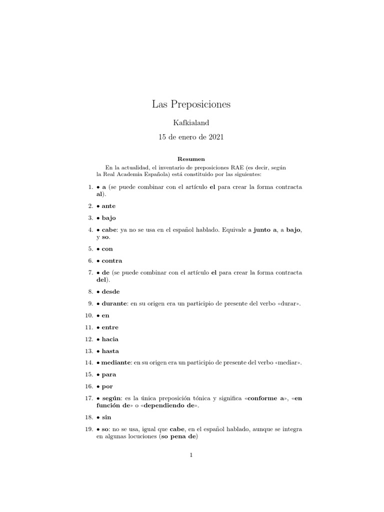 Lista de Preposiciones en Español RAE | PDF