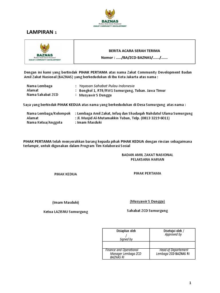 Serah Terima Program ZCD BAZNAS | PDF