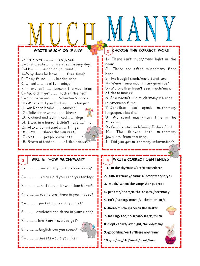 Much vs. Many: Grammar Exercises and Answers | PDF
